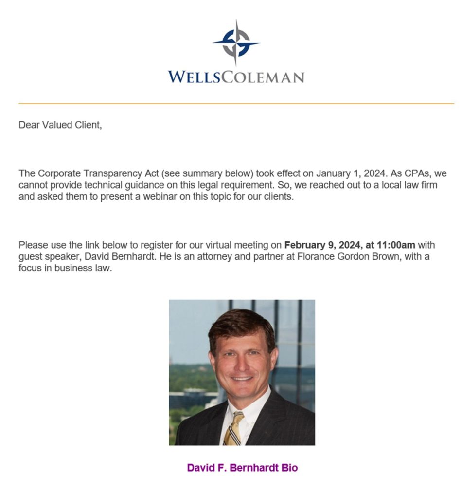 David Bernhardt Speaks About the Corporate Transparency Act - FloranceGordonBrown, PC